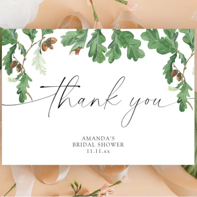 Acorn tree bridal shower thank you card | Zazzle