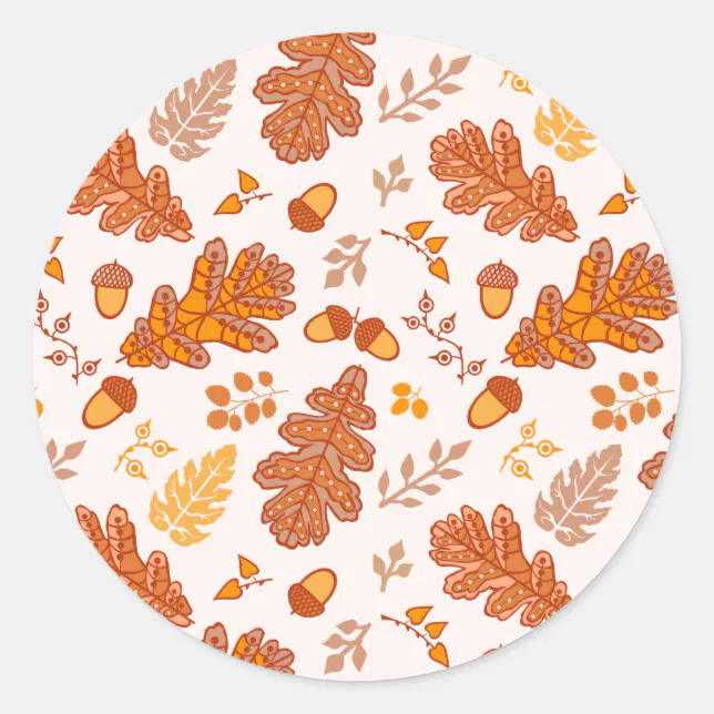 Acorns and Fall Leaves Classic Round Sticker | Zazzle