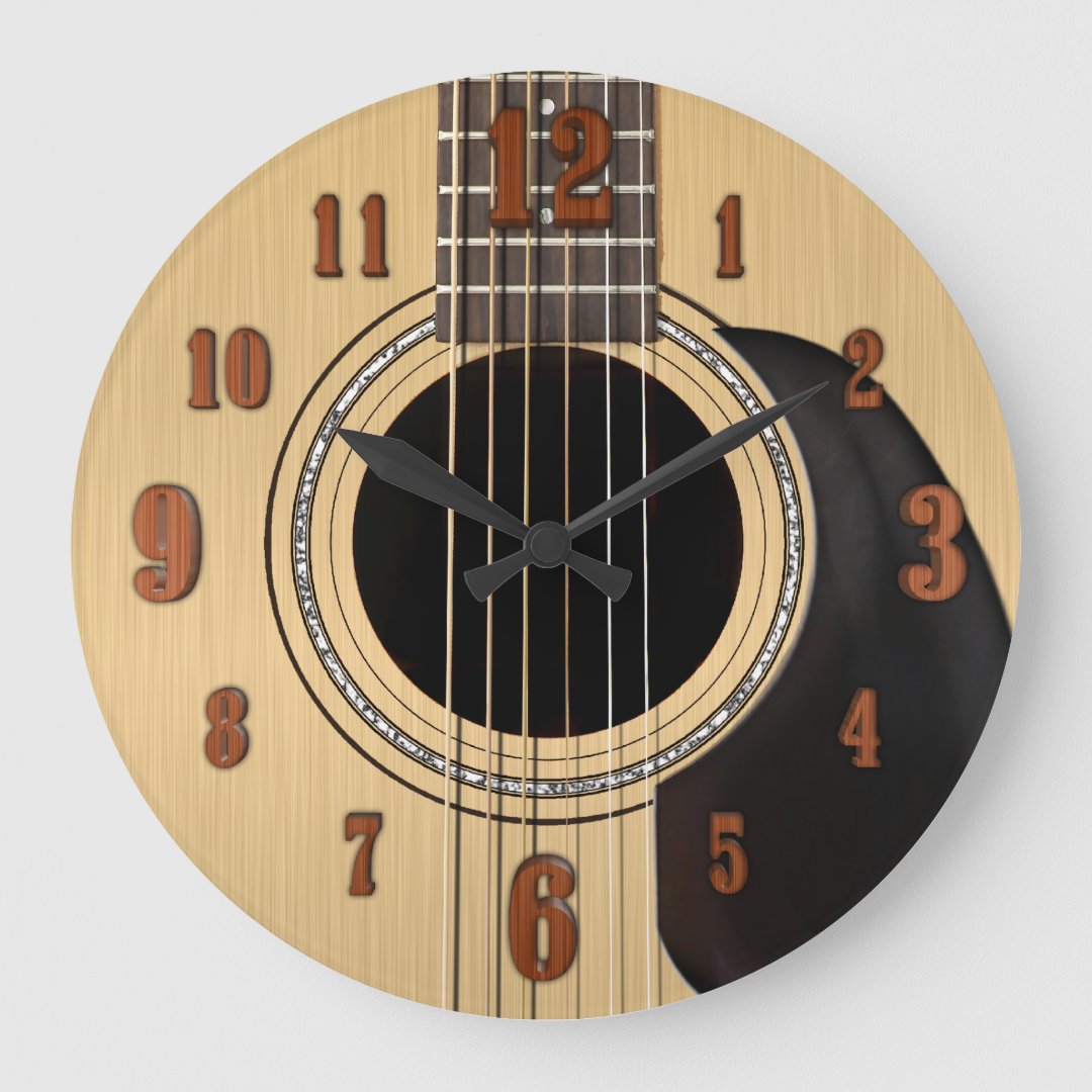 Acoustic Guitar Clock w/ Numbers | Zazzle