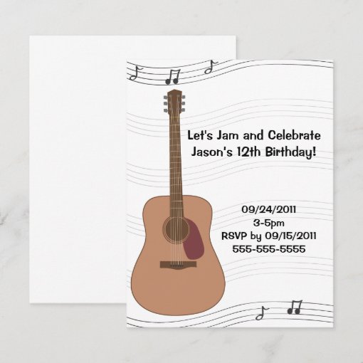 Acoustic Guitar Illustration Birthday Invitation | Zazzle
