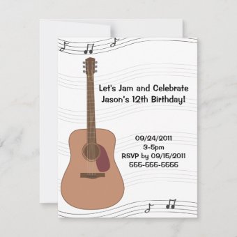 Acoustic Guitar Illustration Birthday Invitation | Zazzle