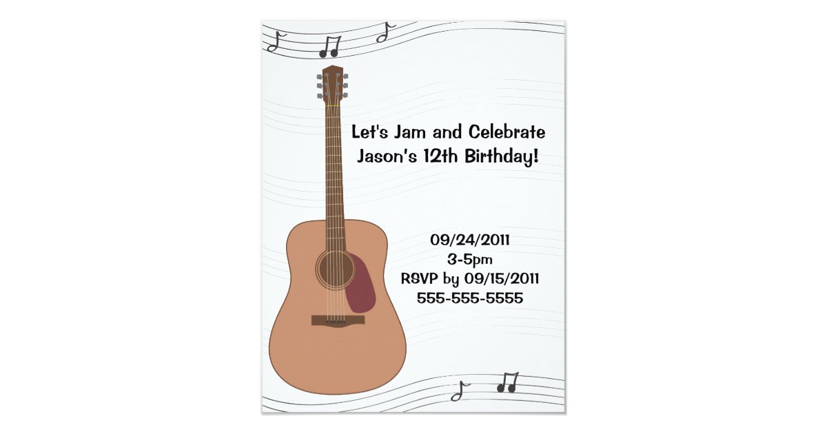 Acoustic Guitar Illustration Birthday Invitation | Zazzle.com