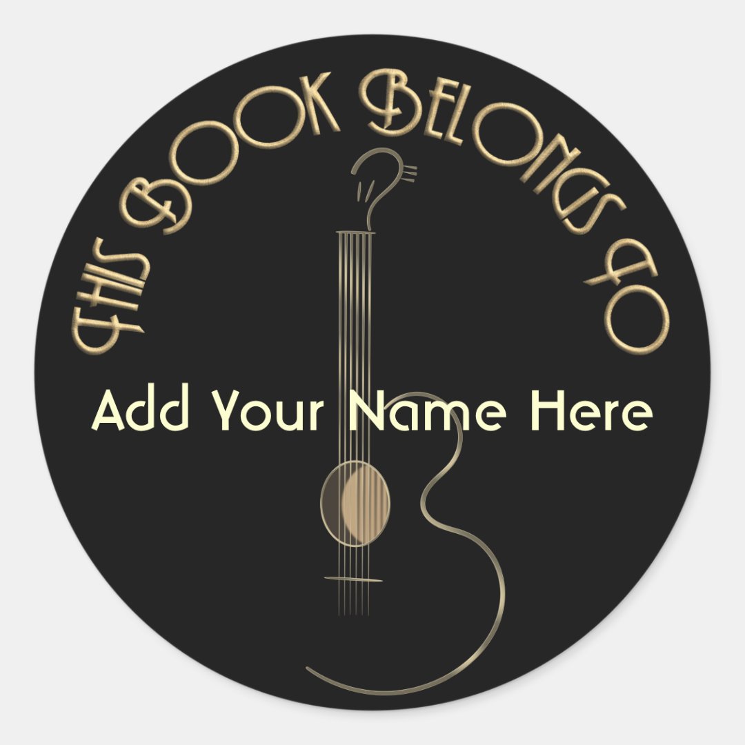 Acoustic Guitar Logo Design Bookplate Stickers | Zazzle