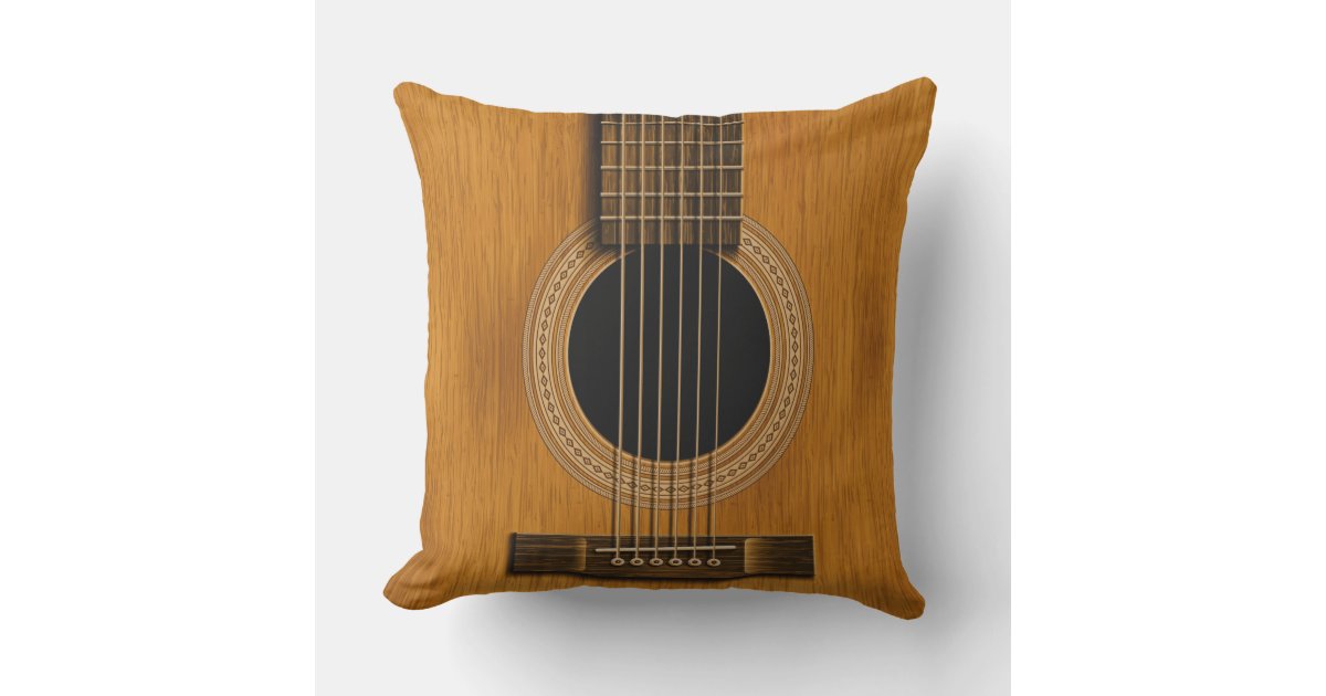 Acoustic Guitar Natural Wood Music Pillow | Zazzle