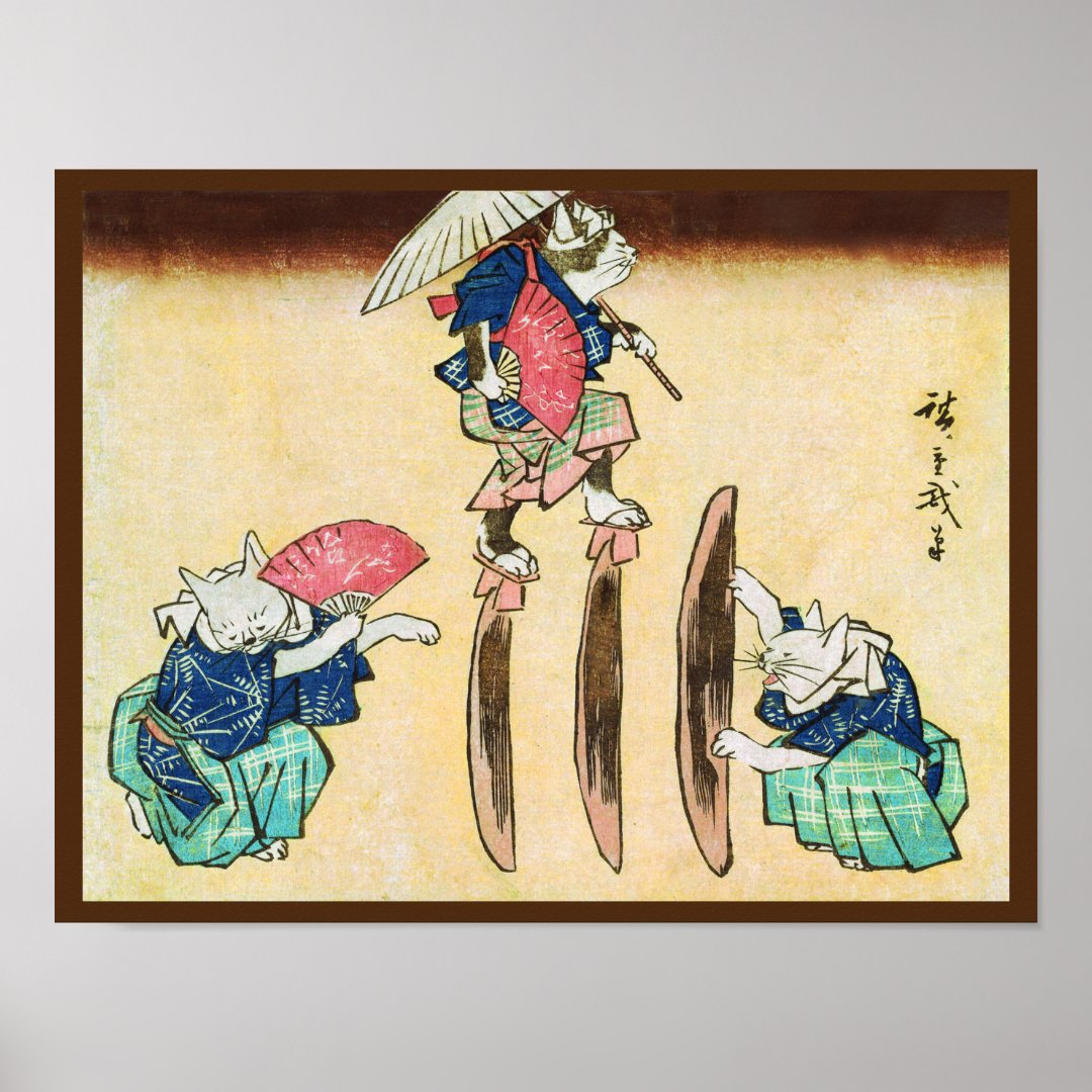 Acrobat Cat, Hiroshige, Ukiyo-e Poster | Zazzle
