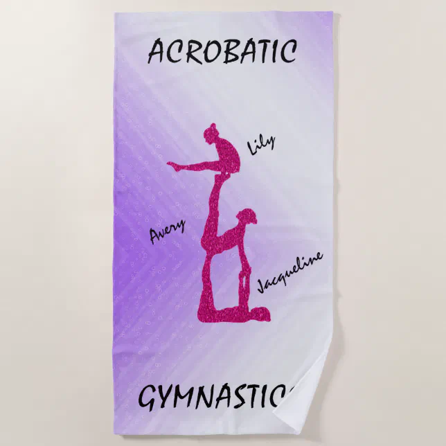 Acrobatic Gymnastics Beach Towel w/ Up To 3 Names | Zazzle