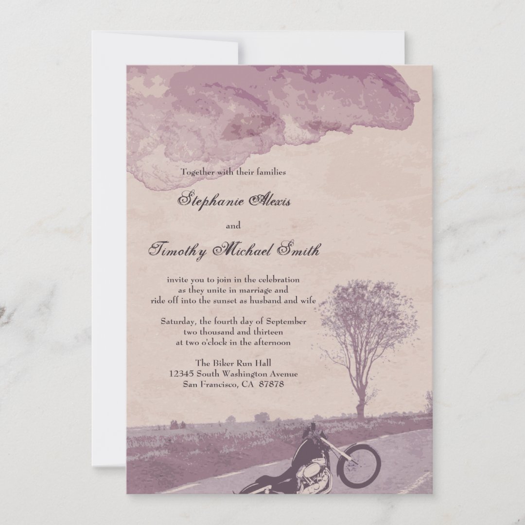 Across the road motorcycle wedding invitation | Zazzle