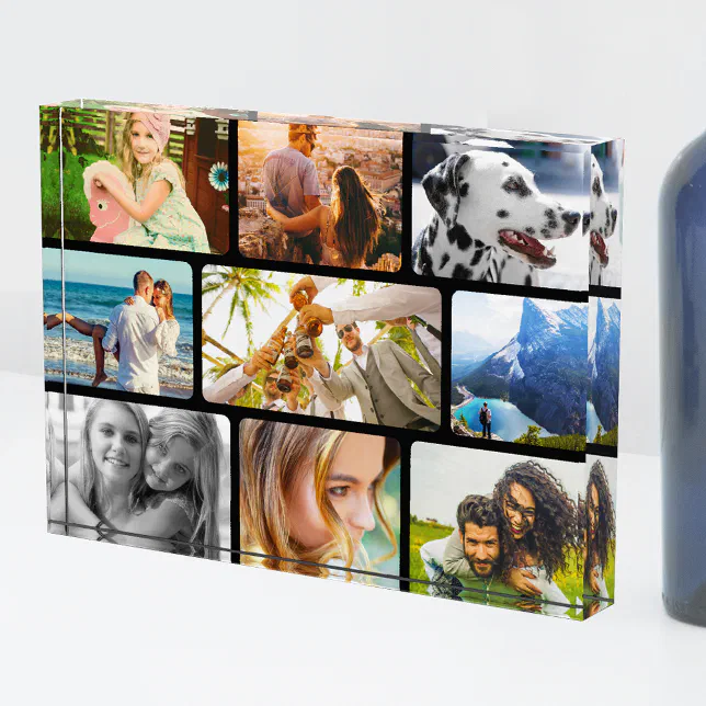 Acrylic Block 9 Photo Template Rounded Collage | Zazzle