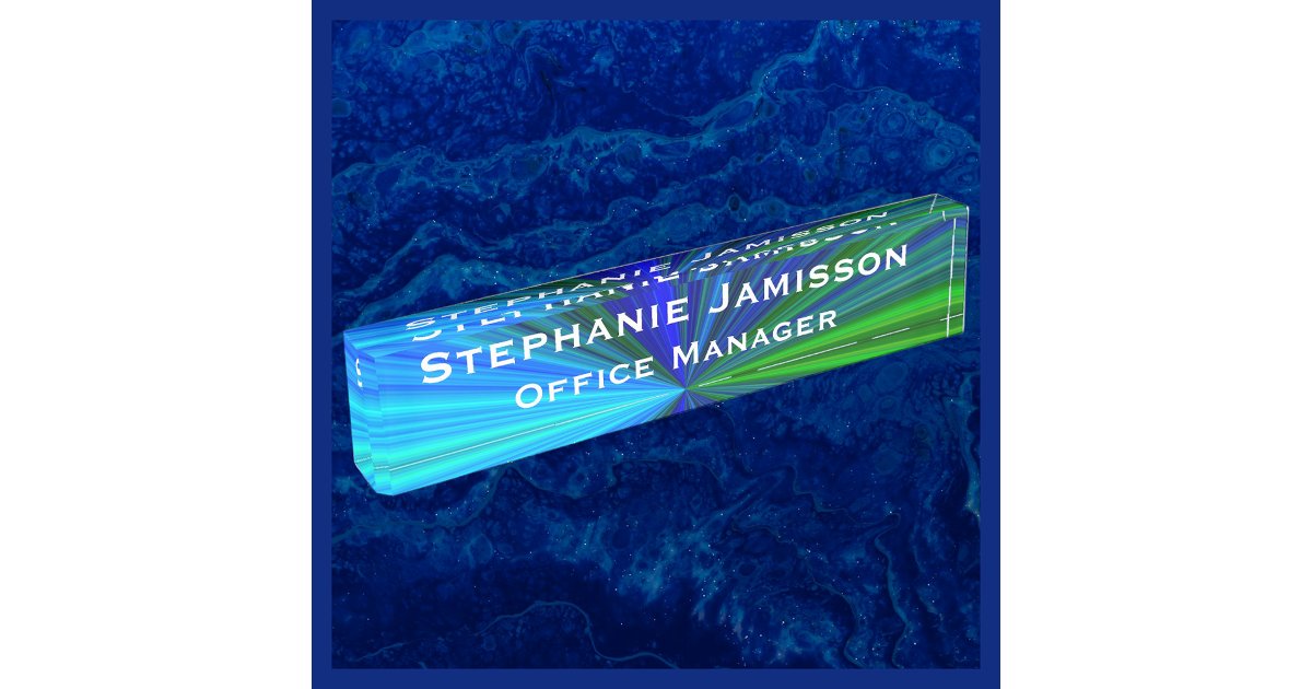 Acrylic Blue and Green Starburst Name and Title Desk Name Plate | Zazzle