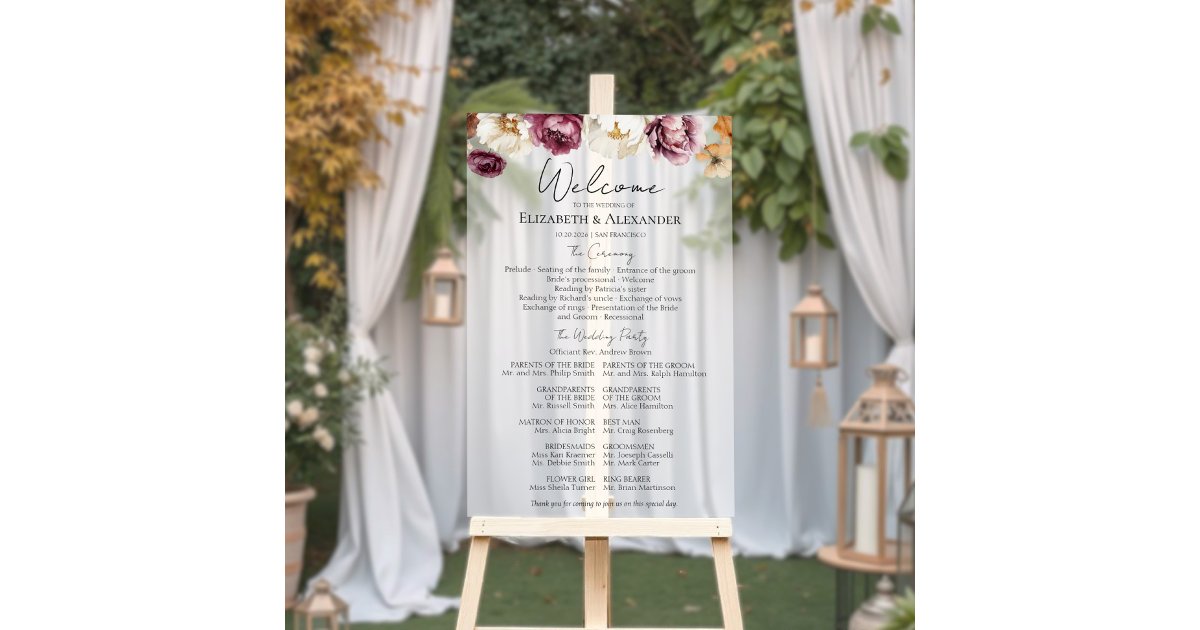 Acrylic Burgundy Wedding Ceremony Program Sign | Zazzle