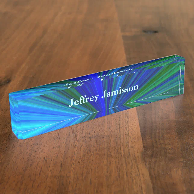 Acrylic Desk Nameplate, Blue and Green Starburst Name Plate | Zazzle