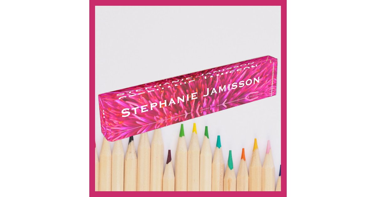 Acrylic Desk Nameplate, Hot Pink Abstract Desk Name Plate | Zazzle