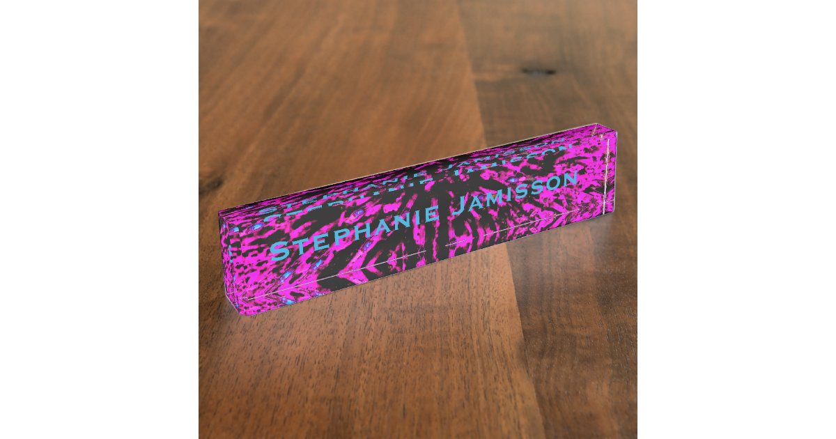 Acrylic Desk Nameplate Hot Pink and Black Abstract | Zazzle