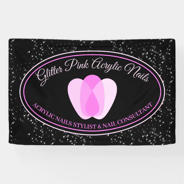 Acrylic Nails Sparkle Pink Makeup Beauty Salon Banner | Zazzle