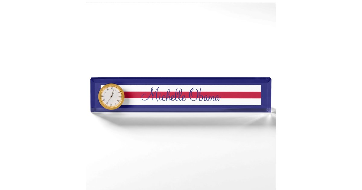 Acrylic Name Plate Clock Red White Blue Geometric | Zazzle
