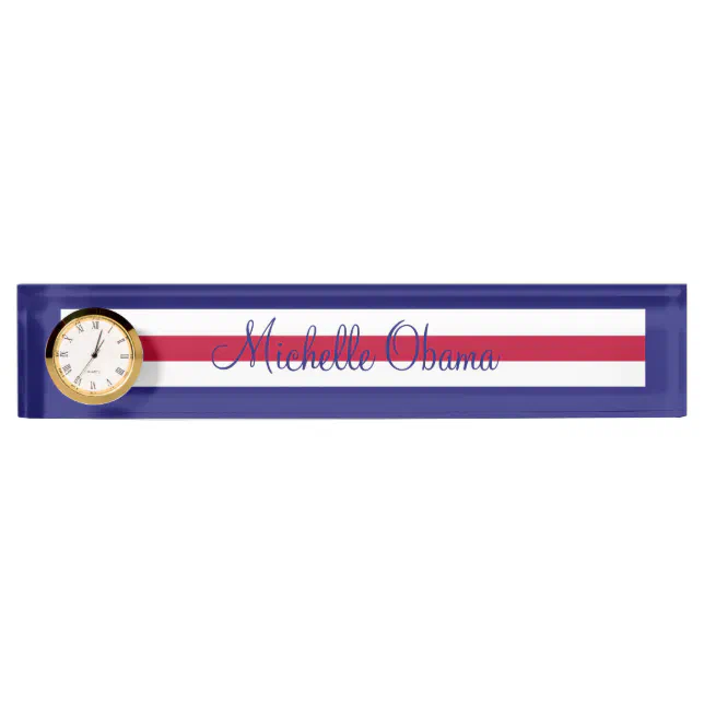 Acrylic Name Plate Clock Red White Blue Geometric | Zazzle