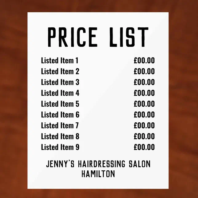 Acrylic Price List Acrylic Sign | Zazzle