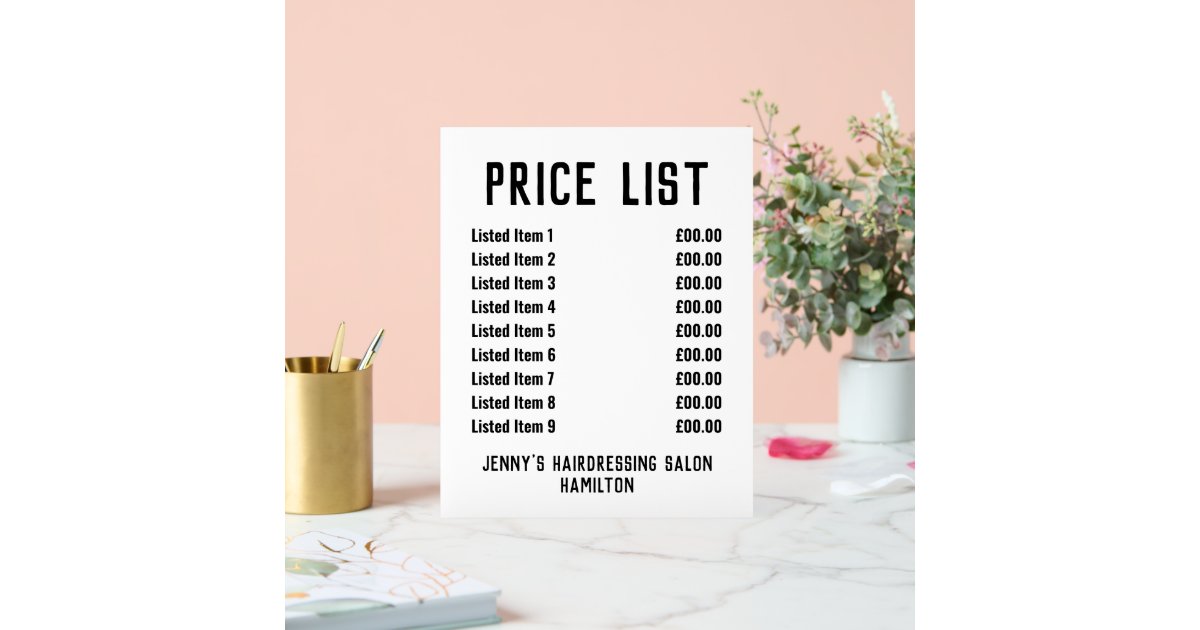 Acrylic Price List Acrylic Sign | Zazzle