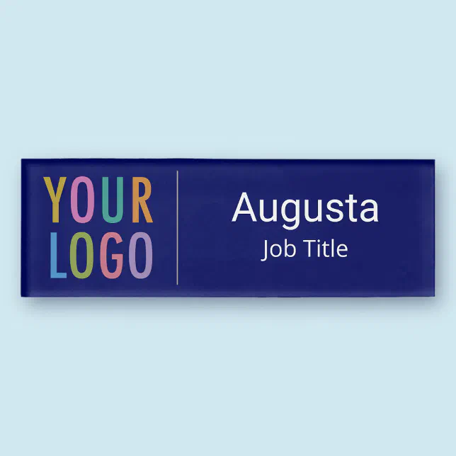 Acrylic Professional Name Tag with Logo Navy Blue | Zazzle