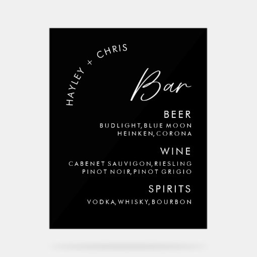 Acrylic Wedding Bar Black Bar Menu Acrylic Sign | Zazzle