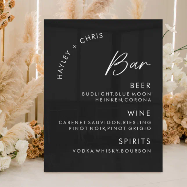 Acrylic Wedding Bar Black Bar Menu Acrylic Sign | Zazzle