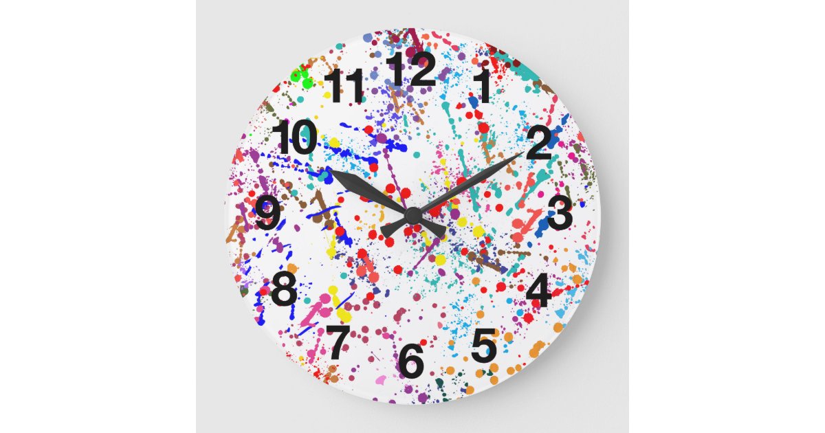 Action Painting Splatter Art Large Clock | Zazzle
