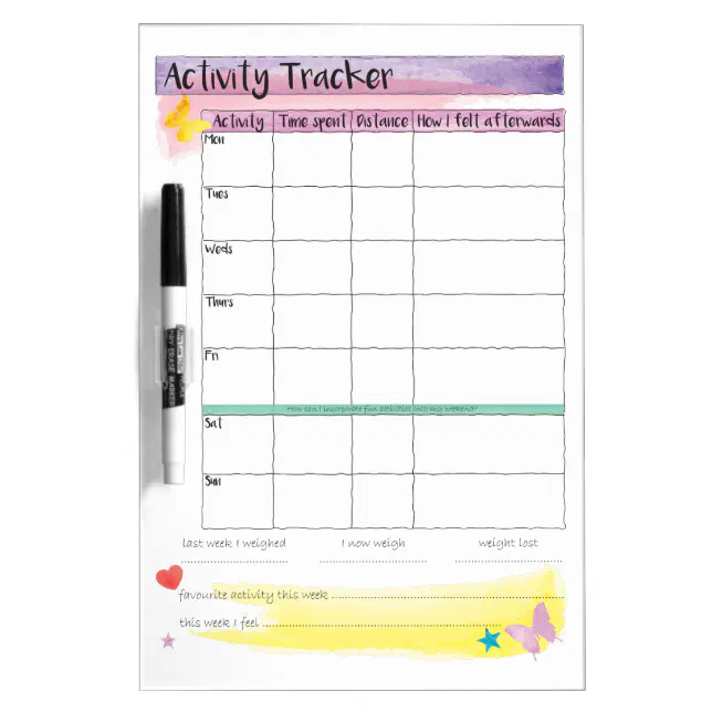 Activity Fitness Exercise Weekly Tracker Chart Dry-Erase Board | Zazzle