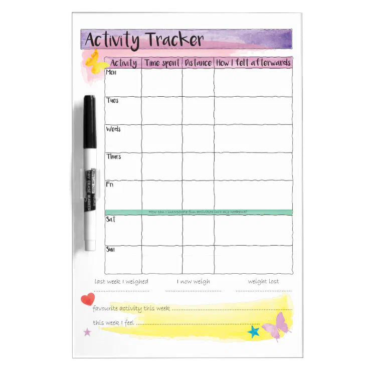 Activity Fitness Exercise Weekly Tracker Chart Dry-Erase Board | Zazzle