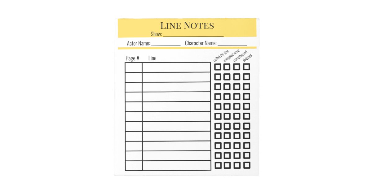 Actor Line Notes chart notepad | Zazzle