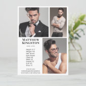 Actor Model 3 Photo Pro Comp Card Template White | Zazzle