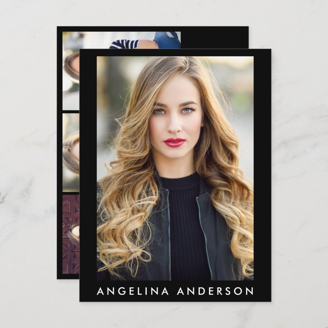 Actor Model 4 Photo Comp Card - Postcard Size Blk | Zazzle