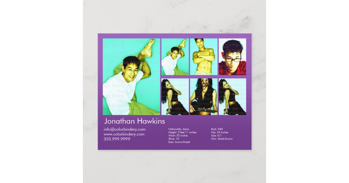 Actor & Model Violet Headshot Comp Postcard | Zazzle