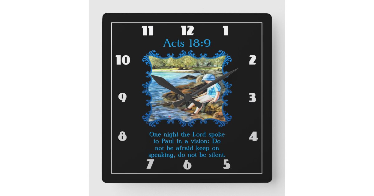 Acts 18:9 Baby boy fishing in the river. Square Wall Clock | Zazzle