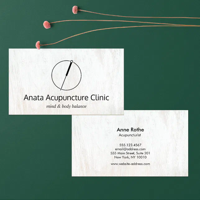 Acupuncture Acupuncturist Needle Logo White Wood Business Card | Zazzle