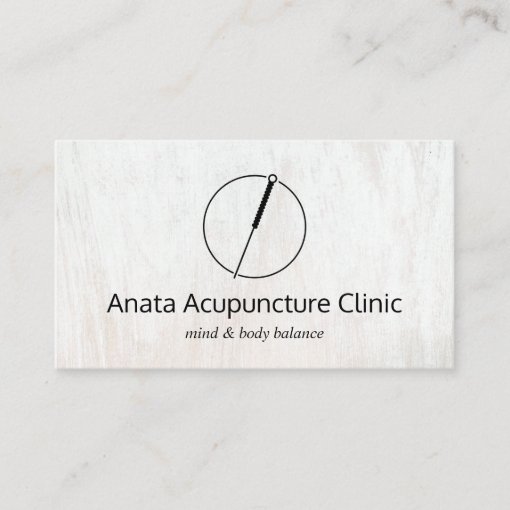 Acupuncture Acupuncturist Needle Logo White Wood Business Card | Zazzle