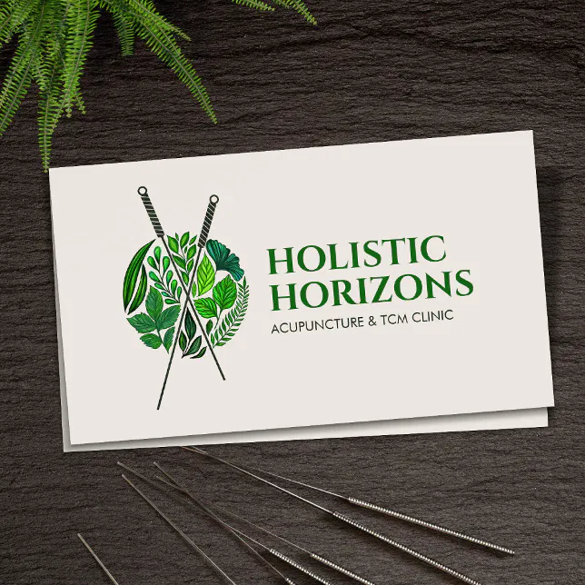 Acupuncture Needles, Herbs and Leaves Business Card | Zazzle