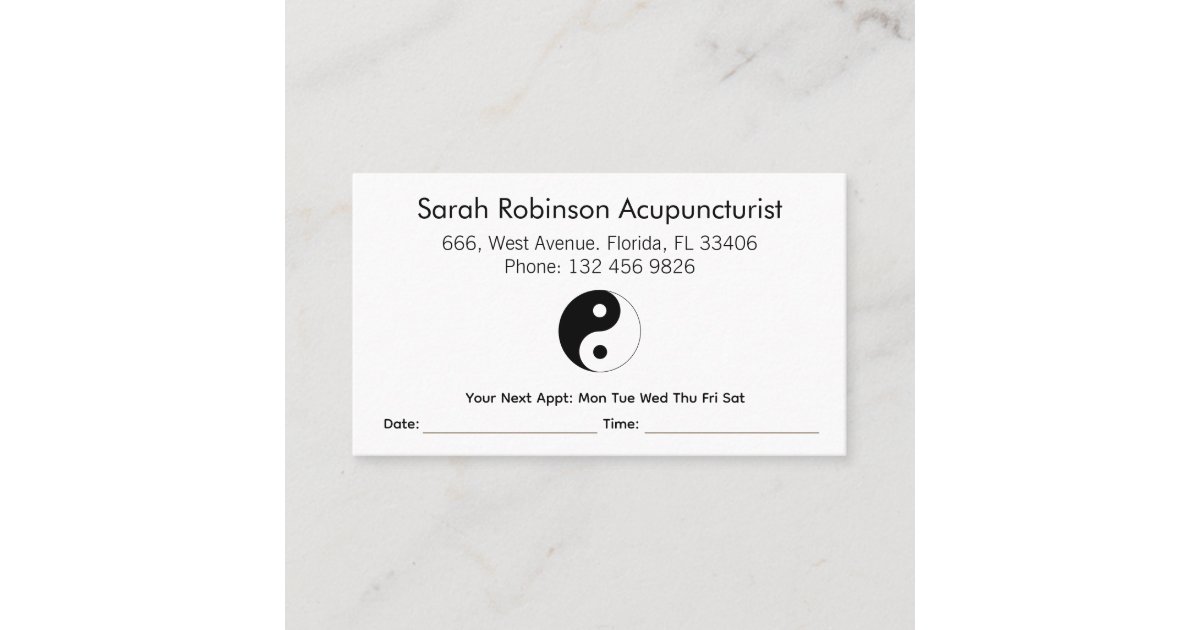 Acupuncturist Appointment Business Card | Zazzle