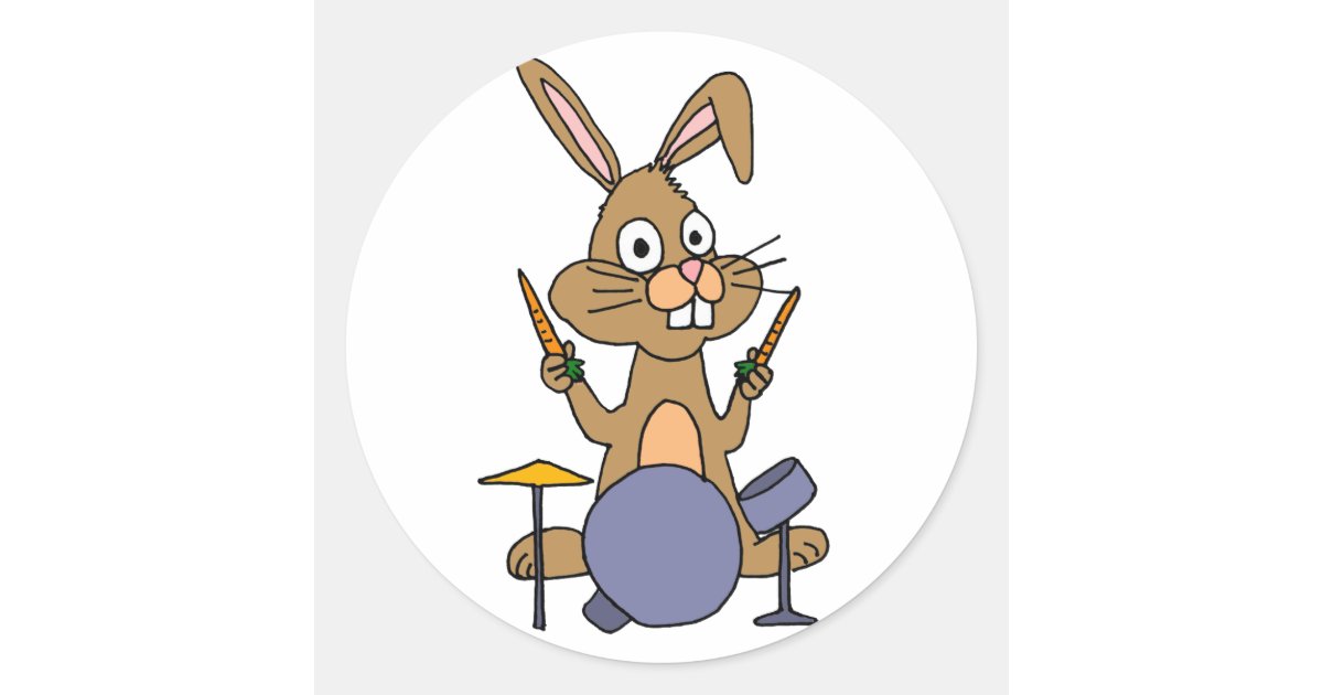 AD- Awesome Bunny Rabbit Playing Drums Classic Round Sticker | Zazzle