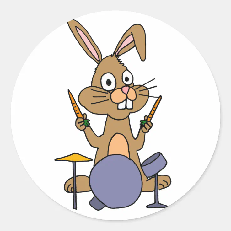 AD- Awesome Bunny Rabbit Playing Drums Classic Round Sticker | Zazzle