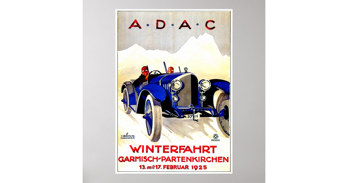 ADAC German Auto Race ~ Vintage Automobile Ad Poster | Zazzle