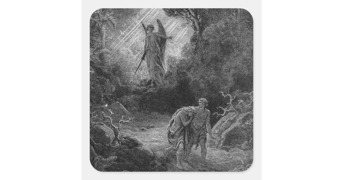 Adam And Eve Driven Out Of Eden - Gustave Dore Square Sticker | Zazzle