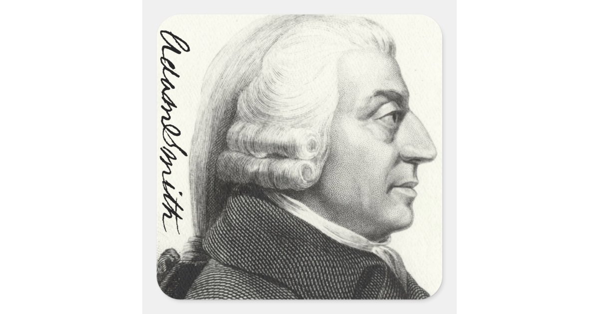 Adam Smith Profile (with signature) Square Sticker | Zazzle