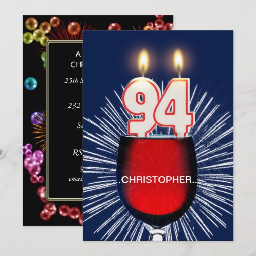 Add a name, 94th Birthday party Invitation, wine Invitation | Zazzle
