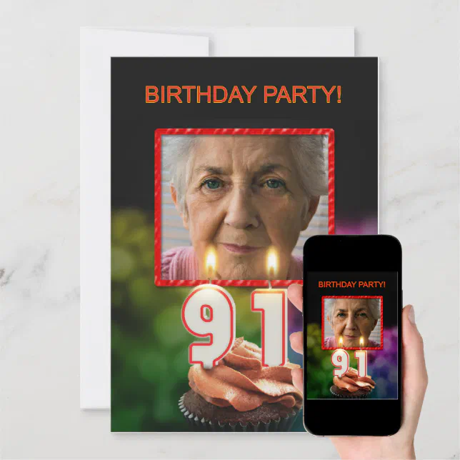 Add a picture, 91st Birthday party Invitation | Zazzle