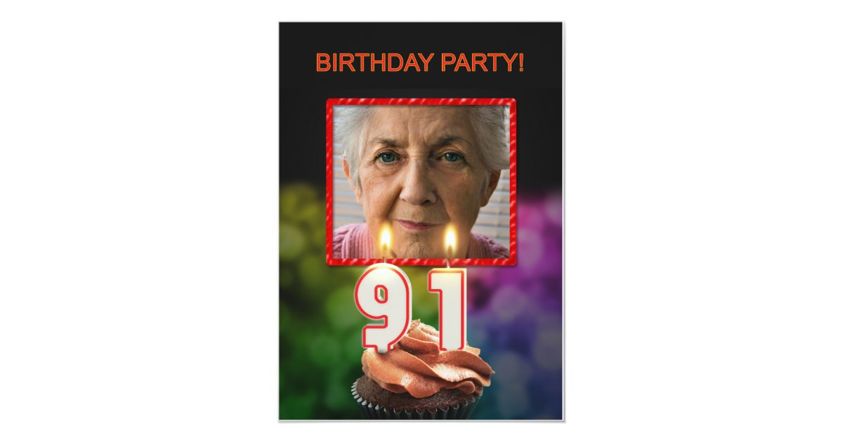 Add a picture, 91st Birthday party Invitation | Zazzle.com