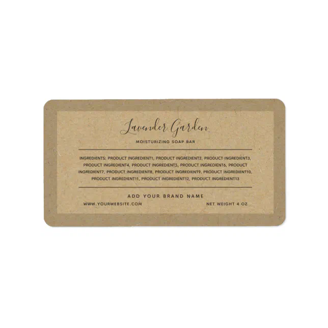Add Brand Calligraphy Ingredients Border Kraft Label | Zazzle