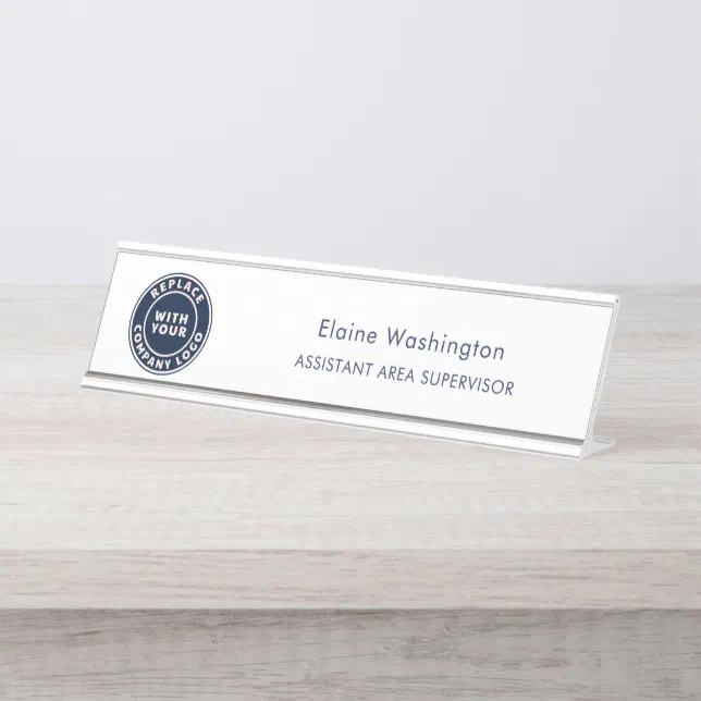 Add Business Logo Company Employees Desk Name Plate | Zazzle