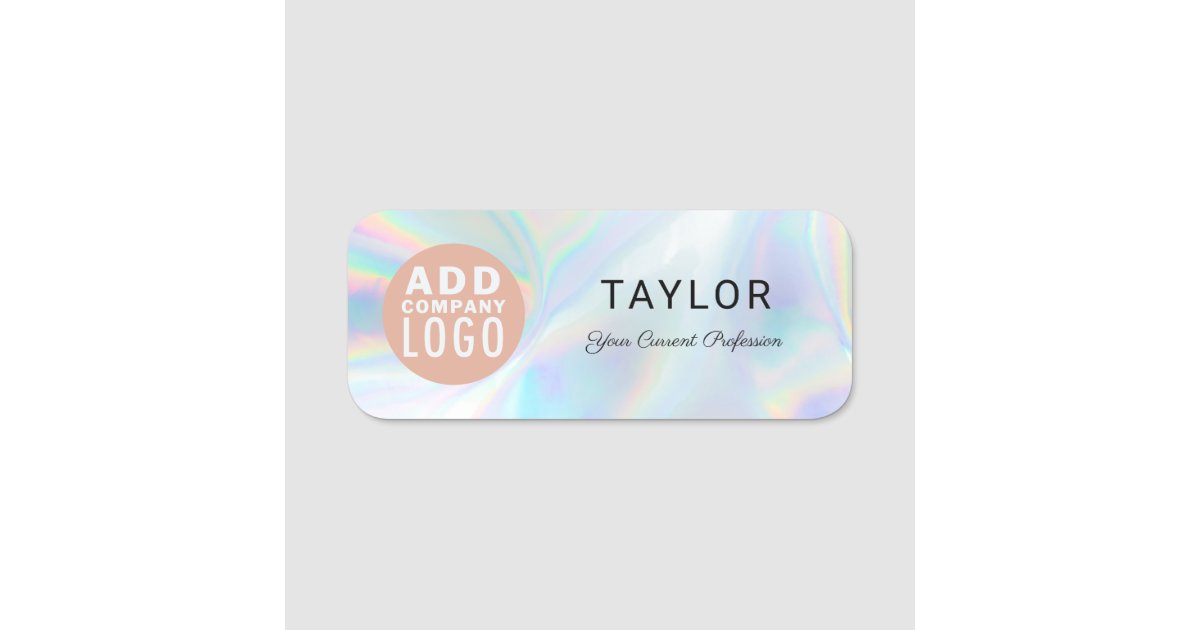 Add Business Logo Holographic Company Employee Name Tag | Zazzle
