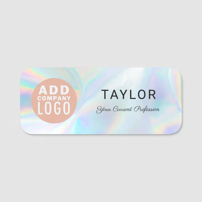 Add Business Logo Holographic Company Employee Name Tag | Zazzle