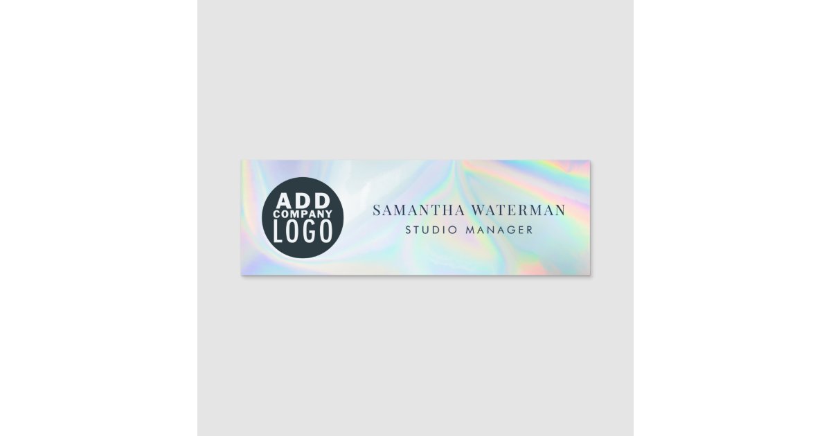 Add Business Logo Holographic Company Employees Name Tag | Zazzle